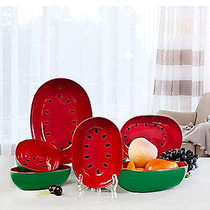 Three-piece Watermelon-style Fruit Plate-snack, Candy And Fruit Storage Tray, Sturdy Fruit Bowl For Indoor Living Room, Large, Medium And Small Three-piece Set (Color : Red)