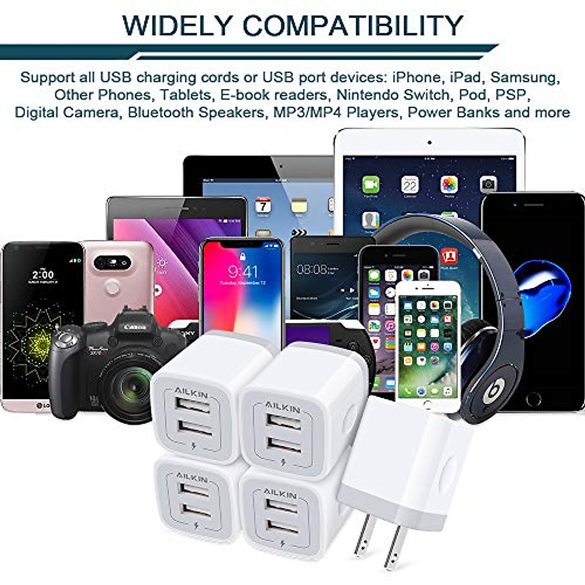 【5Pcs】 USB Plug, Wall Charger Fast Charging Block, Power Adapter Cube 2 Port Charge Travel Brick Cell Quick Chargers Box cargador for iPhone 14 13 12 SE 11Pro Max Samsung Galaxy LG iPad X 8 7 6 Plus