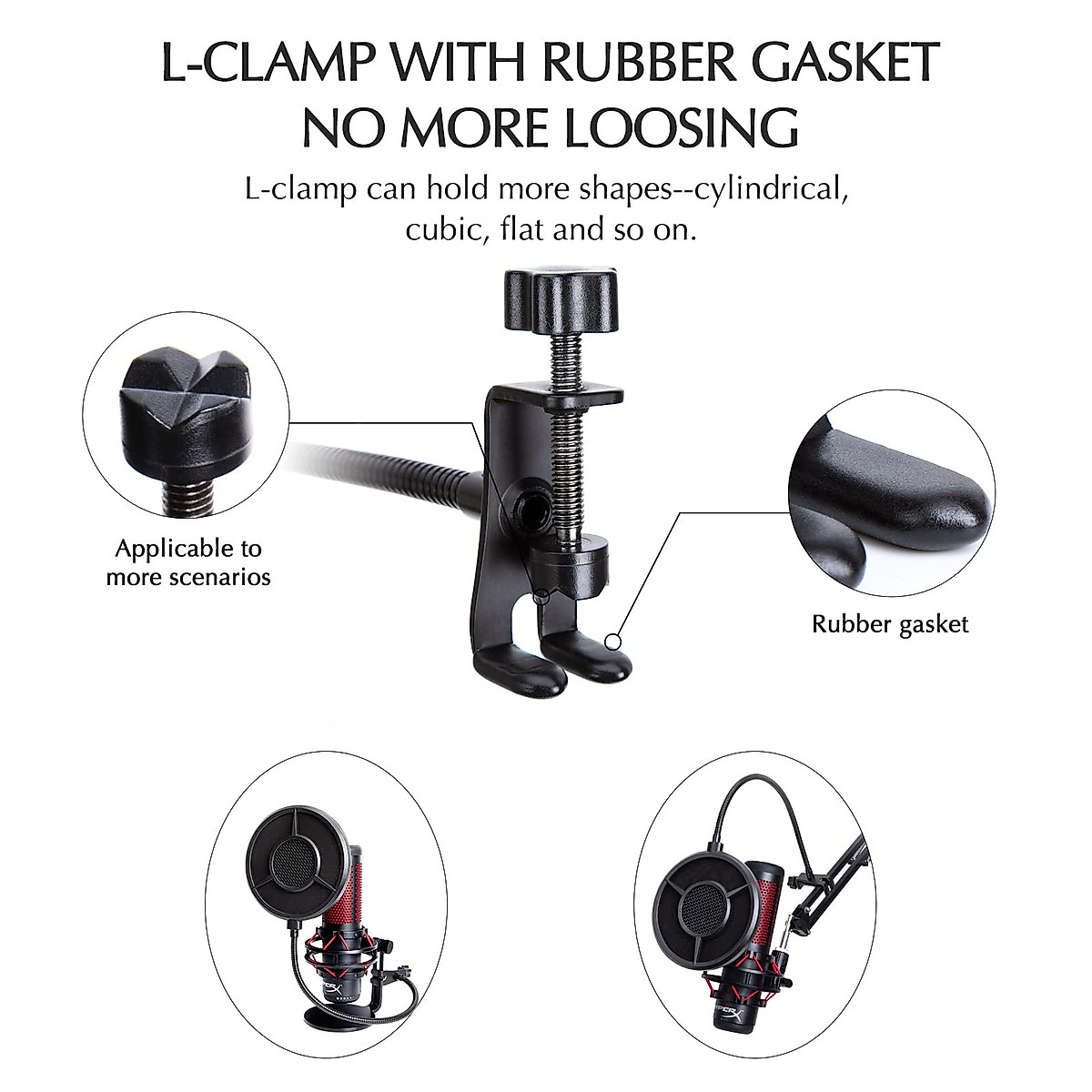 SUNMON Mic Pop Filter with Windsrceen Foam Cover,Compatible with HyperX QuadCast,6 Layered Wind Pop Screen with Flexible 360° Gooseneck Clip Stabilizing Arm for Improve sound quality,Noise reduction