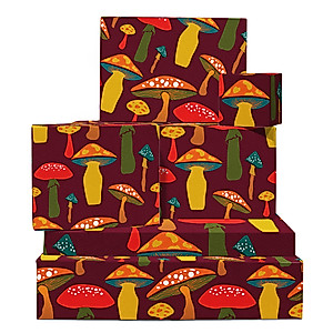 CENTRAL 23 Red Wrapping Paper - Mushroom Wrapping Paper - Red Yellow - Vibrant - 6 Sheets Gift Wrap - For Birthday Christmas Holiday - Comes With Stickers