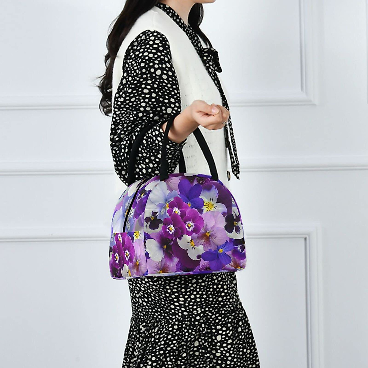 MCHIVER Lunch Bags for Women - Purple Pansy Flower Large Insulated Lunch box for Adult Lunch Tote for Work Reusable Cooler Bag Foldable Bag for Lunch