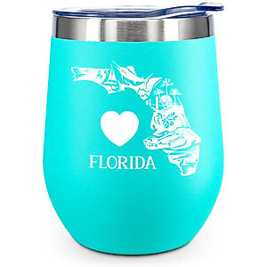 Love Florida 12 OZ Insulated Wine Tumbler,with Lid Vacuum Stainless Steel Coffee Mug,Unique Florida Themed Best Gifts for Friend lover wife girlfriend,Idea for Women,Souvenirs (mint) (Pack of 1)