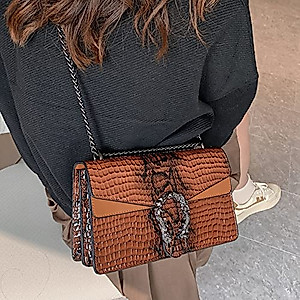 GLOD JORLEE Trendy Chain Crossbody Bags for Women - Double Mermaid Arch Leather Shoulder Satchel Bag Evening Clutch Purse Handbags (brown)