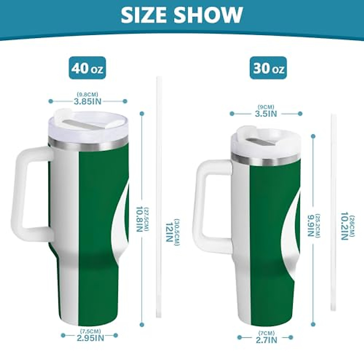 ODAWA 40oz Pakistan Flag Water Tumbler with Lid and Straw, 2 in 1 Lid Insulated Stainless Steel Vacuum Insulated Tumbler