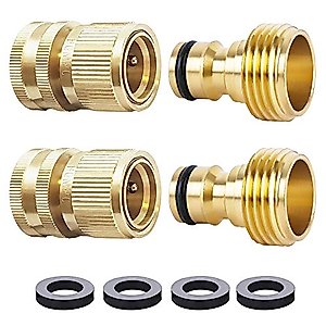 HQMPC Garden Hose Quick Connect Solid Brass Quick Connector Garden Hose Fitting Water Hose Connectors Garden Hose Disconnect 3/4 inch GHT (2Sets) (2Female+2Male)
