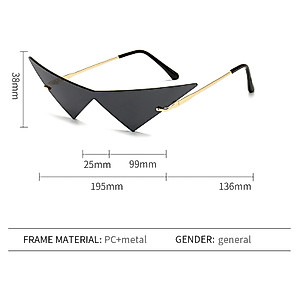 willochra Triangle One Piece Frameless Sunglasses For Women Trendy Ocean Lens Sun Glasses Men Party Prom Sunglasses (black)