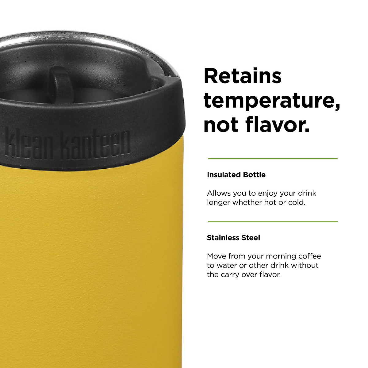 Klean Kanteen TKWide Insulated Coffee Tumbler with Caf Cap - Stainless Steel Coffee Tumbler - 12 oz, Marigold