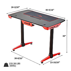 It's_Organized Ergonomic Gaming Desk, 44 Inch Small PC Computer Desk, Corner Gaming Table Gamer Workstation for Boy, Red
