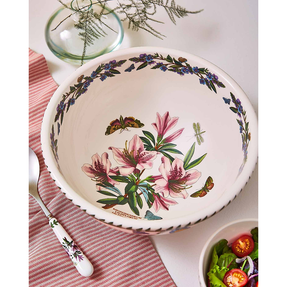 Portmeirion Botanic Garden Large Salad Bowl | 11 Inch Mixing Bowl with Azalea Motif | Made in England from Fine Earthenware | Microwave and Dishwasher Safe