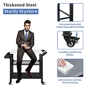 Polar Aurora Three-Shelf Movable Outdoor Grill Cart Pizza Oven Stand, Multifunctional Kitchen Food Prep Table with Drawer, Stainless Steel Desktop Dining Worktable on 4 Wheels & Seasoning Tray