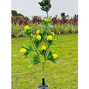 RSTYS 2 Pces Garden Solar Light Outdoor Decorative, 25.6 in Simulated Lemon Solar Lamps, Home Decorative Plastic Waterproof Landscape Lawn Lamp Garden Lights Metal Lamp for Pathway, Lawn, Patio, Yard