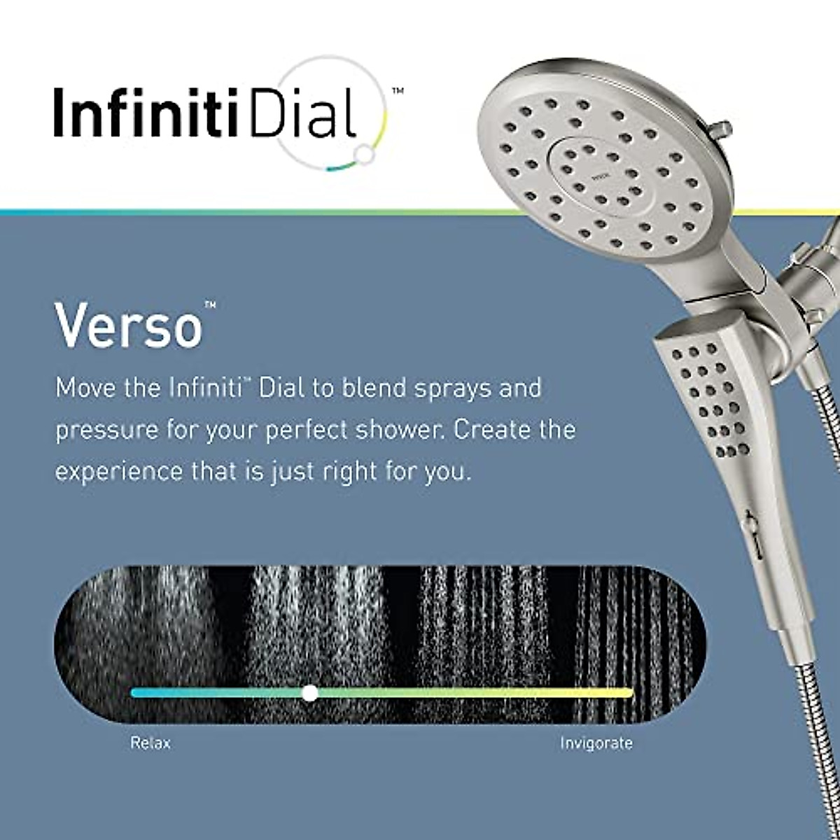 Moen Verso Spot Resist Brushed Nickel Rainshower/Handshower Combination with Infiniti Dial and Magnetix Docking, 60" Hose, 220C2EPSRN