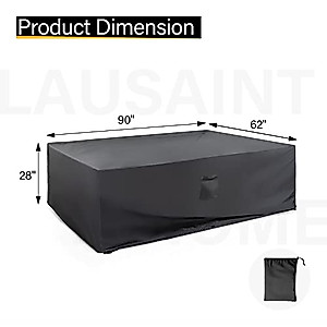 LAUSAINT HOME Patio Furniture Covers, Outdoor Furniture Set Cover Waterproof, Rectangular Outside Table and Chairs Cover, UV Resistant Anti-Fading with Storage Bag Included, 90 X 62 inch