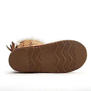 Weestep Girls Toddler Little Kid Warm Fur Winter Ankle Flat Snow Boot(2 Little Kid, Bow Brown)