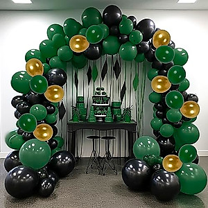RUBFAC 65 Pcs Black Gold and Green Balloon Arch Garland Kit, 12 Inches Dark Green Gold Balloons for Black Wedding Safari Jungle Birthday Decorations