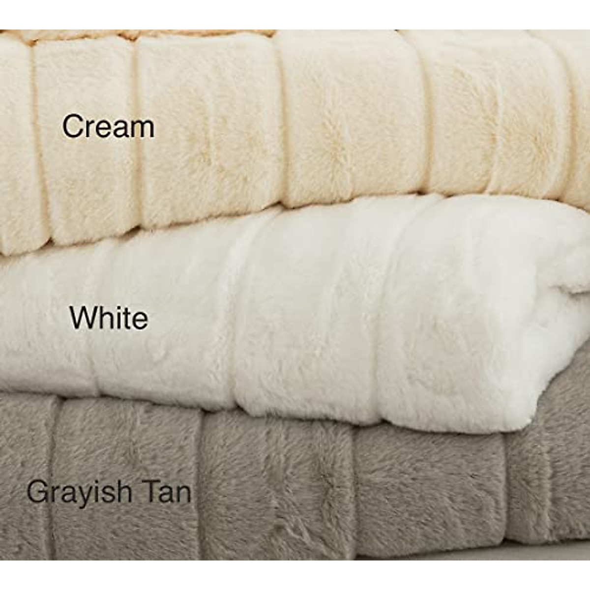 Ultra Soft Reversible Faux Fur Throw, Thick Fluffy Blanket for Winter Sofa Couch, Cuddly & Warm, (50"x 60", Cream)