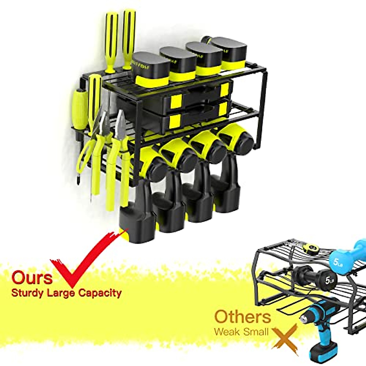 hannger Power Tool Organizer Wall Mount, 3 Layers 4 Holes Drill Organizer Wall Mount, Includes Drill Organizer Wall Mount and Tool Shelf for Maximum Efficiency