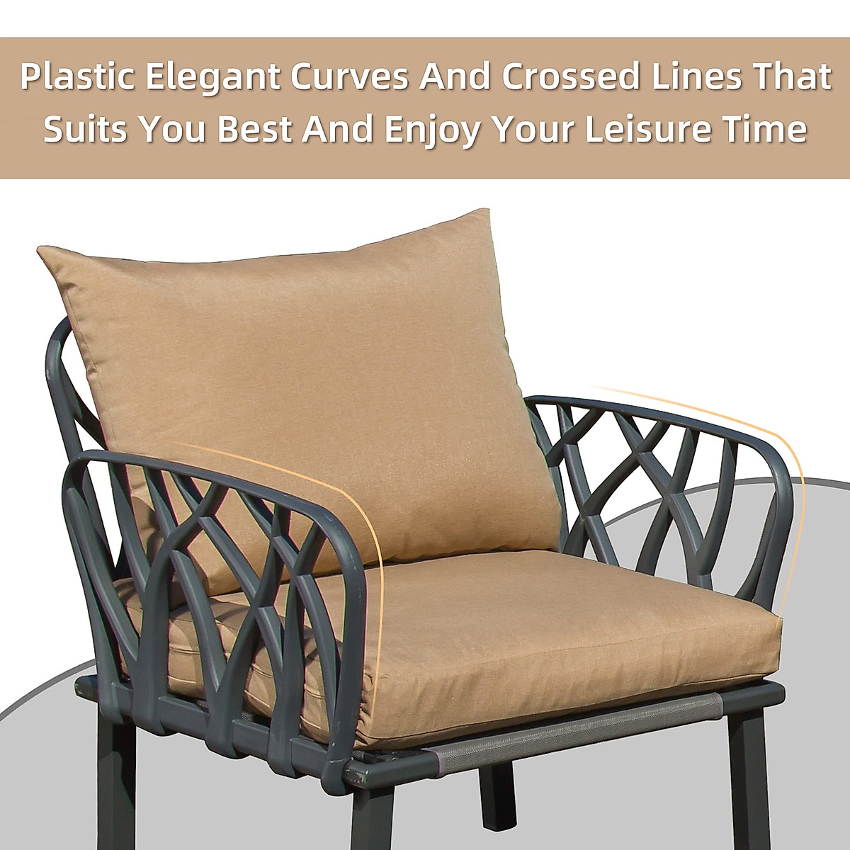 Domi Outdoor 4 PCS Patio Conversation Set with Removable Grey Cushions, Plastic Dining Table and Chairs Dining Set for Garden Lawn Yard