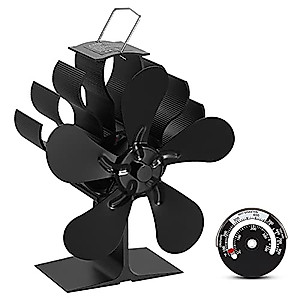 LerkeHony Wood Stove Fan Heat Powered, Fireplace Fan with Thermometer, Circulating Warm Air Saving Fuel Efficiently, for Wood/Log Burner/Fireplace, 5-Blade