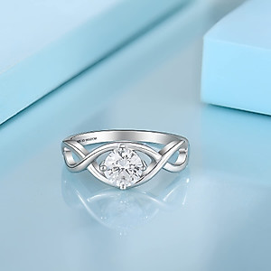 JO WISDOM Infinity Promise Rings 925 Sterling Silver Engagement Wedding Anniversary Ring with with 6mm 5A Cubic Zirconia Size5