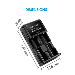 Tenergy TN471U 2-Bay Universal Battery Charger with LCD for Li-ion/NiMH/NiCD Rechargeable Batteries, Micro USB Input, Portable Charger for Batteries Sizes 18650, 16340, 26650, AA, AAA, and More