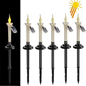 Solar Window Candles with Candlesticks Holders, PChero 6 Packs Waterproof Rechargeable LED Taper Candles with Dusk to Dawn Light Sensor for Outdoor Garden Patio Table Windowsill Decor