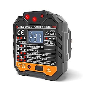 Ruoshui Outlet Tester 48-250V, GFCI Tester CAT II 300V, Receptacle Tester with Voltage Display, Standard US Electrical Socket Tester with 7 Visual Indications for Home & Professional Use…