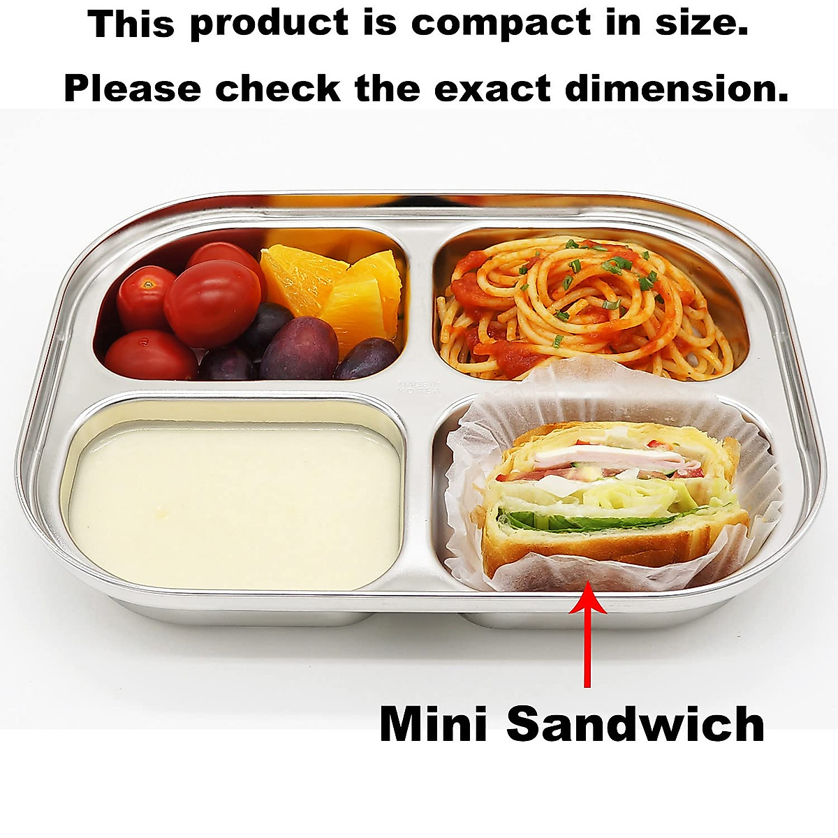 Korean Stainless Steel Divided Plates by KS&E, Little Kids Toddlers Babies Tray, BPA Free, Diet Food Control, Compact Serving Platter, Dinner Snack, 4 Compartment Plate Silver, Set of 2