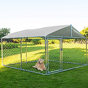 MAGIC UNION Dog Kennel Outdoor Metal Dog Cage Outside Dog Fence Pet Enclosure Fencing with Water-Resistant Cover Roof Backyard Dog Run House (Basic)