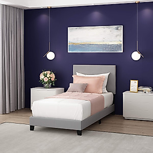 Furinno Laval Button Tufted Upholstered Platform Bed Frame, Twin XL, Glacier
