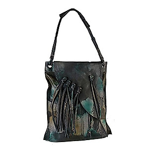 DIOPHY Fringe Genuine Leather Large Hobo Shopping Tote Handbag 150294 Brown