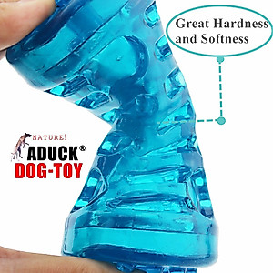 ADUCK Dog Chew Toys Squeaky Tooth Cleaning Bone (Dumbbell Series) Bite Resistant Squeeze Squeaker Puppy Dog Toys for Aggressive Chewers Training and Playing -7.09 inches (Crystal Blue - Large)