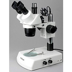 AmScope SW24TX Trinocular Stereo Microscope Head, WH10x Eyepieces, 10X/20X/40X Magnification, 2X/4X Objective, Includes 0.5x Barlow Lens
