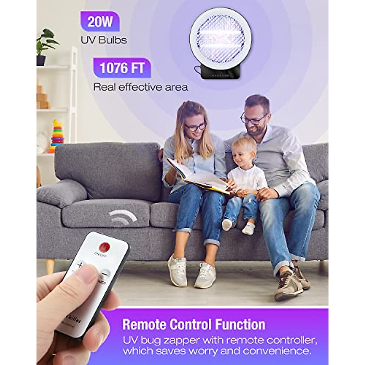 Bug Zapper Indoor, Mosquito Killer Electronic Insect Killer with Drawer, Timing and Remote Control, 860 Sq ft Coverage Fly Trap for Insects, for Home Garden Backyard, Kitchen Camping