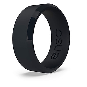 Enso Rings Bevel Classic Silicone Wedding Ring – Hypoallergenic Unisex Wedding Band – Comfortable Band for Active Lifestyle – 8mm Wide, 2.16mm Thick Obsidian Size: 10