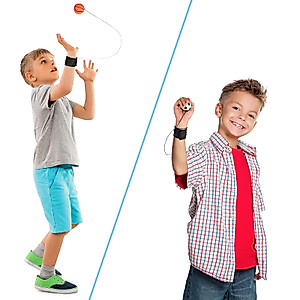 Skylety 24 Pieces Wrist Return Ball Rubber Sport Ball with Wrist Strap and String Rebound Bouncy Balls Wrist Rebound Toy on Elastic String Ball Wrist Toy for Teens Adults Wrist Exercise Play