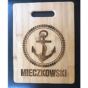 ANCHOR Nautical Bamboo Cutting Board CUSTOM Personalized Engraved Wood Boat Sailboat Beach House Gift Charcuterie Tray