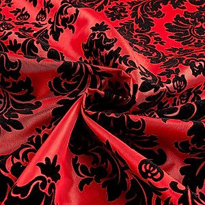 Flocked Damask Taffetta Red/Black, Fabric by the Yard