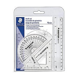 STAEDTLER math set, 4 piece portable wallet, essential for school and home use, 569 WP4,transparent