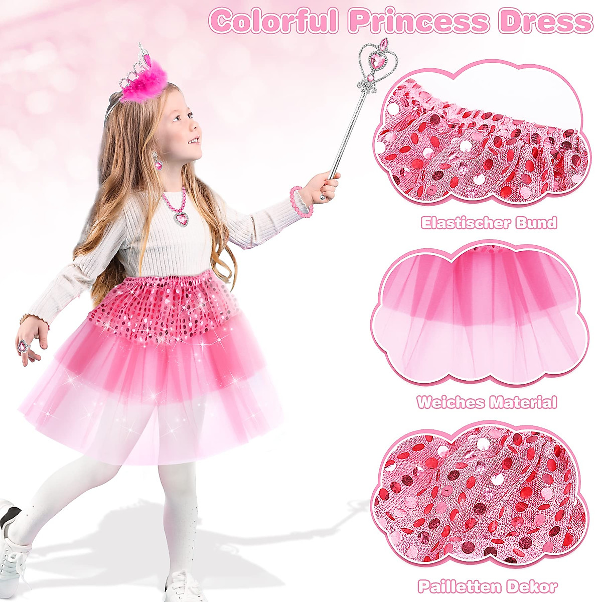 Princess Dress Up Toys & Jewelry Boutique, Princess dress up clothes for little girls pretend play toy set with Heel shoes, Skirts, Bag Toddler Dress Up Costumes Gift for Age 3 4 5 6 Years Old Kids