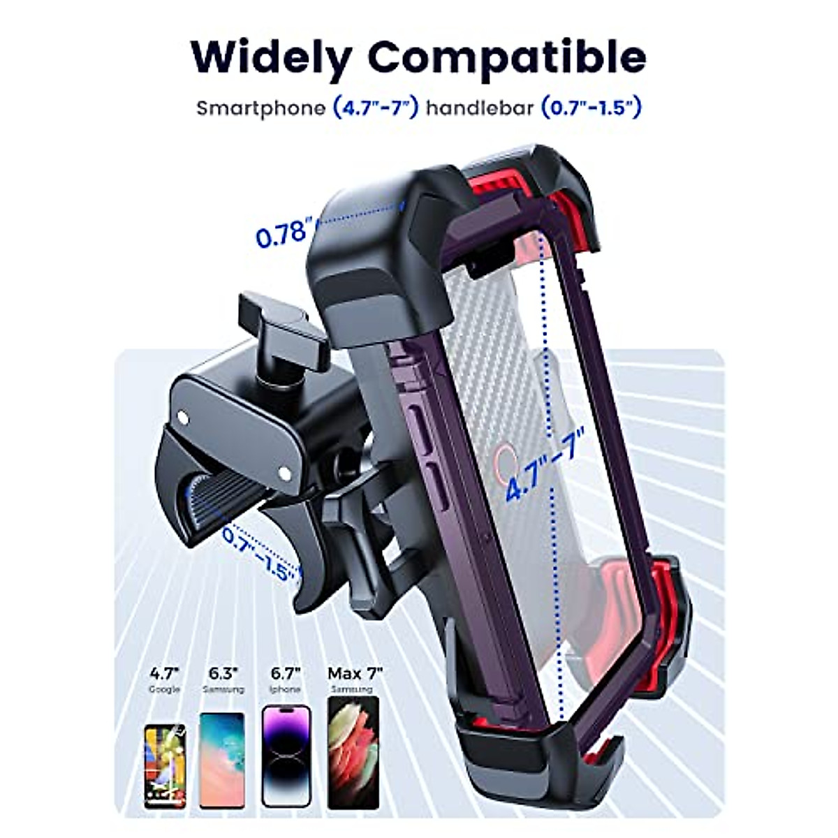 JOYROOM Motorcycle Phone Mount, [1s Auto Lock][100mph Military Anti-Shake] Phone Holder for Bicycle, [10s Quick Install] for Handlebar Mount, Compatible with iPhone 15 Pro, Samsung, All Cell Phone