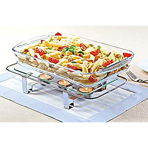 NewlineNY Chrome Plated Glass Dish Warmer, Rectangular Glass-Top 3 Holes Tea Light Votive Candle Gourmet Food Warmer