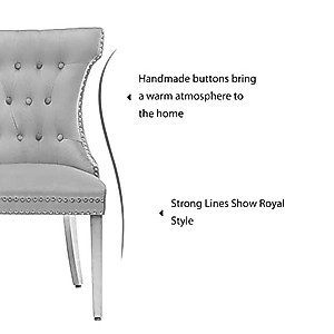 adochr Modern Velvet Dining Chairs Set of 4, Upholstered Dining Chair with Stainless Steel Metal Legs, Chairs Button Tufted Back, Grey