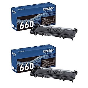 Brother Genuine TN660 2-Pack High Yield Black Toner Cartridge with approximately 2,600 page yield/cartridge