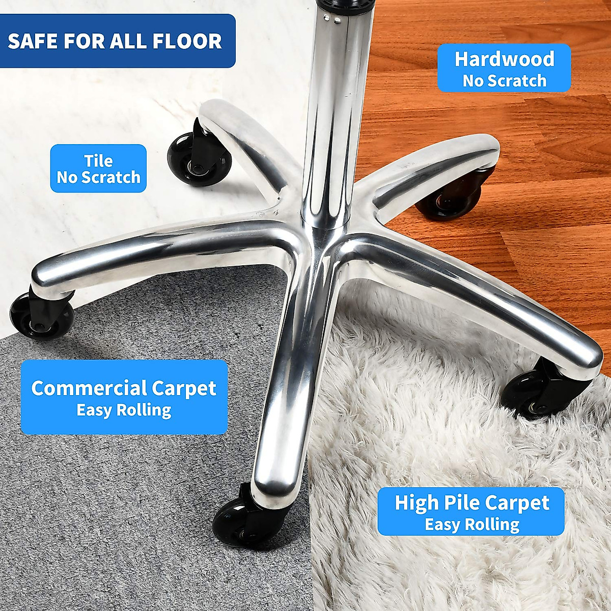 Office Chair Wheels (Set of 5) - Safe for All Floors Including Hardwood - Universal Stem 7/16 Inch (3 inch - Orange)