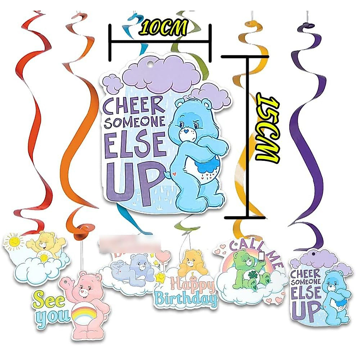 COMBO 19PC CAREBEAR BEAR INCLUDES 10FT 13PC XL SQUARE BANNER + 6PC HANGING SWIRLS PARTY SUPPLIES DECORATIONS THEME FAVOR IDEA FUN CELEBRATION HAPPY BIRTHDAY GIFT CENTERPIECE