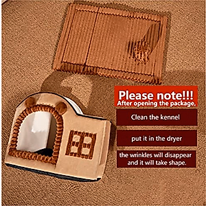 Luxury Dog House Indoor, Foldable Warm Soft Kennel Plush Cat Nest Cozy Pet Bed House with Removable Cushion (L-19.5x16x16 in, Brown)