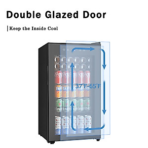 HAILANG+more Beverage Refrigerator and Cooler, 120 Can Freestanding Mini Fridge with Glass door, Digital Temperature Display, Perfect for Home, Office, Bar