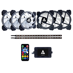 Apevia ET62-RGB Electro 120mm Silent RGB Color Changing LED Fan with Remote Control, 28x LEDs & 8X Anti-Vibration Rubber Pads w/ 2 Magnetic RGB Color LED Strips (6+2-pk)