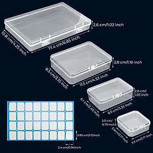 DLOnline 30 Pieces Mixed Sizes Rectangular Mini Clear Plastic Empty Storage Containers Boxes with Lids and Labels, for Art Craft Jewelry Projects and Other Small Items